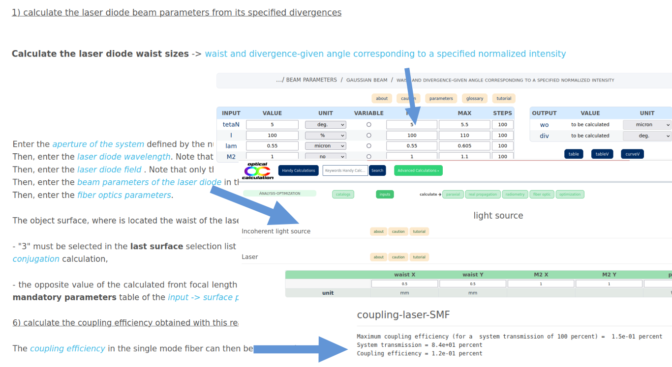 On line software for optical analysis and calculations in photonics